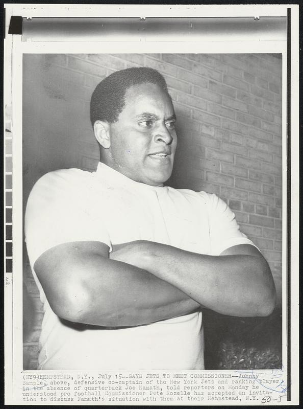 Says Jets to Meet Commissioner--Johnny Sample, above, defensive co ...