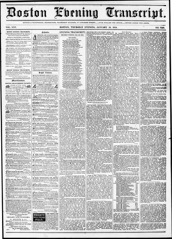 Boston Evening Transcript. January 19, 1854 - Digital Commonwealth