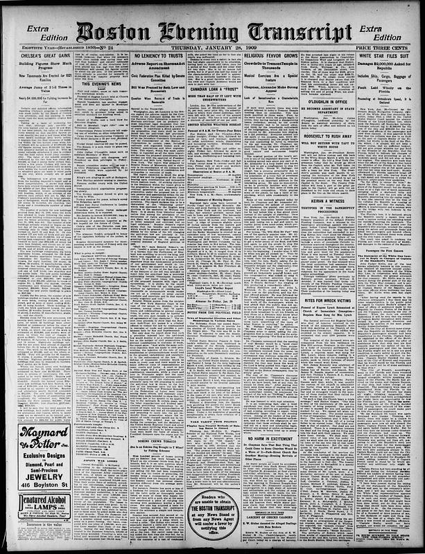 Boston Evening Transcript. January 28, 1909 - Digital Commonwealth