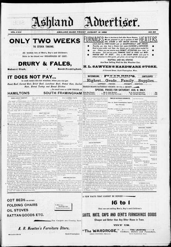 The Ashland Advertiser. August 14, 1896 - Digital Commonwealth
