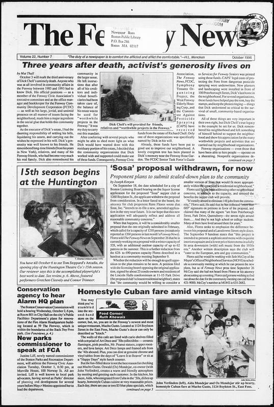 The Fenway News. October 01, 1996 - Digital Commonwealth