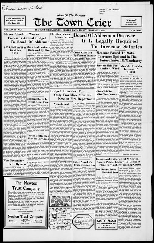 The Town Crier. February 05, 1932 - Digital Commonwealth