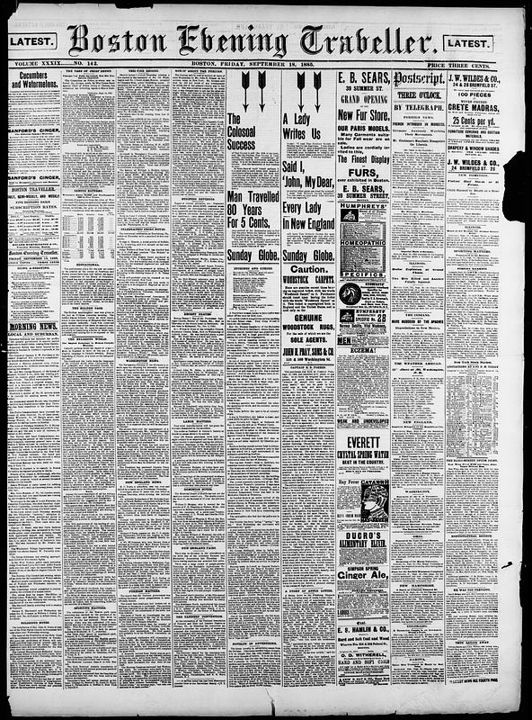 Boston Evening Traveller. September 18, 1885 - Digital Commonwealth