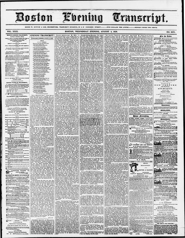 Boston Evening Transcript. August 04, 1858 - Digital Commonwealth