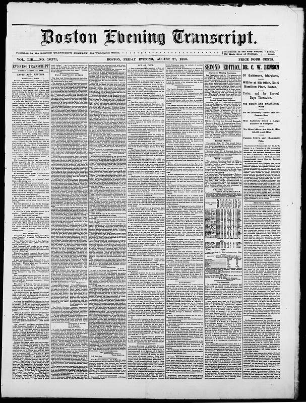 Boston Evening Transcript. August 27, 1880 - Digital Commonwealth