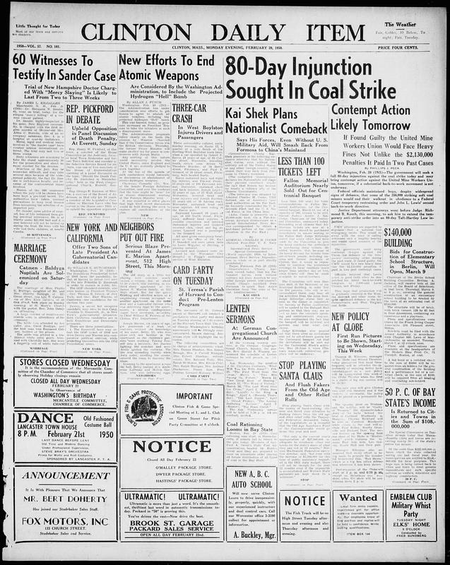 Clinton Daily Item. February 20, 1950 - Digital Commonwealth