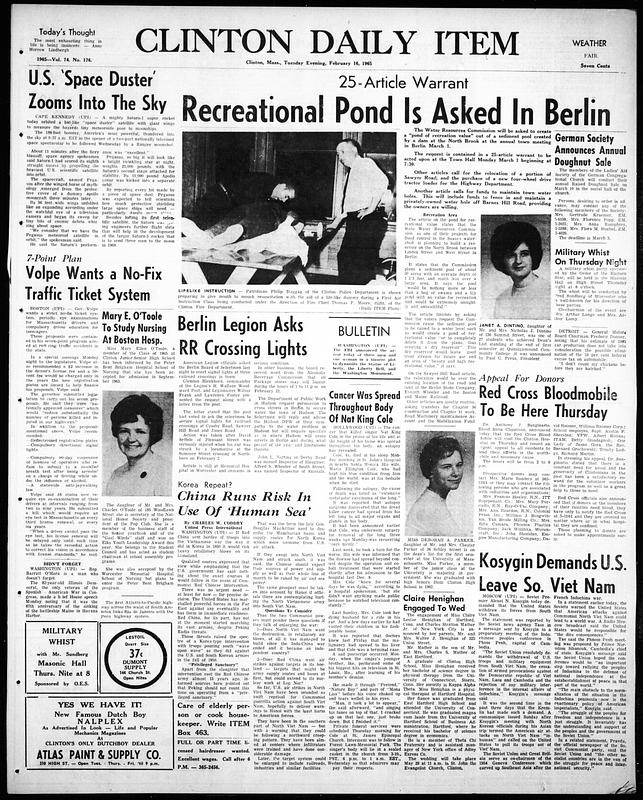 Clinton Daily Item. February 16, 1965 - Digital Commonwealth