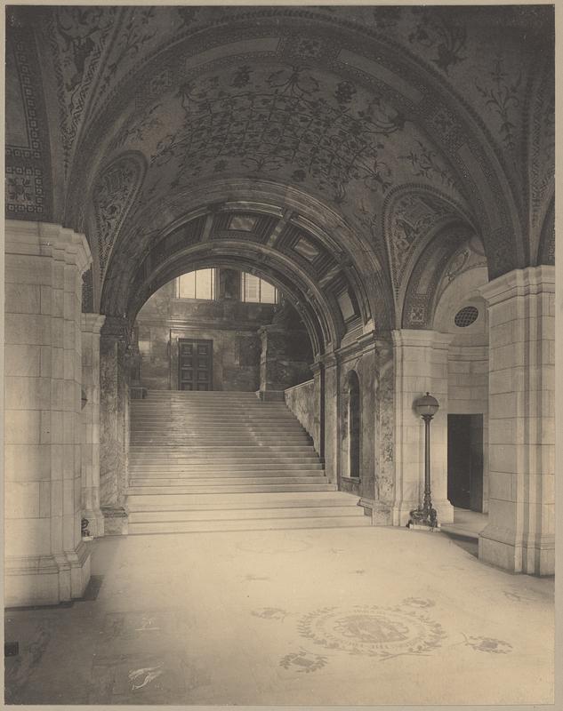 Boston Public Library, entrance hall and staircase - Digital Commonwealth
