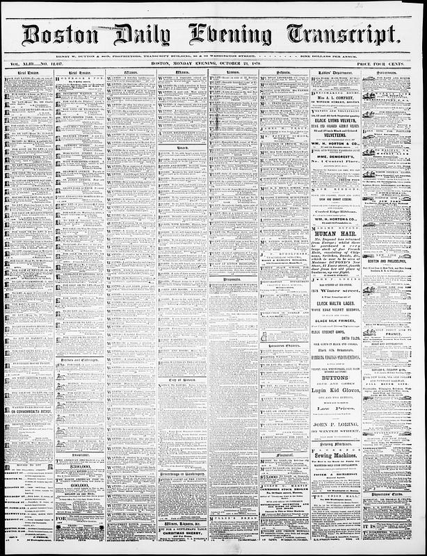Boston Daily Evening Transcript. October 24, 1870 - Digital Commonwealth