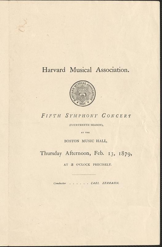 Harvard Musical Association fifth symphony concert, (fourteenth season ...