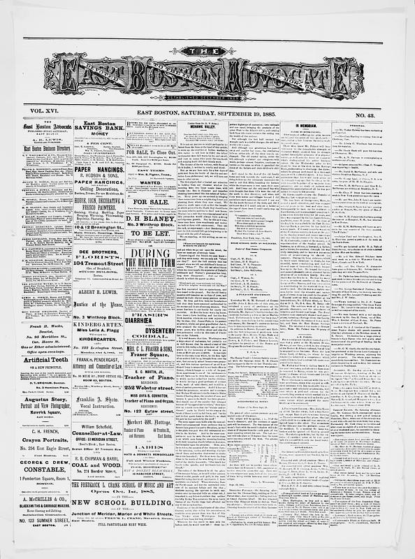 The East Boston Advocate. September 19, 1885 - Digital Commonwealth