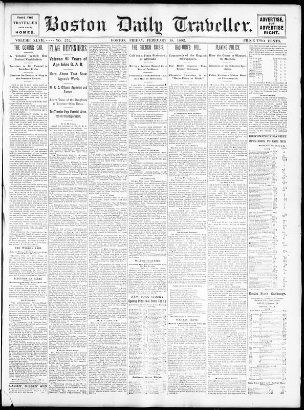 Boston Daily Traveller. February 19, 1892 - Digital Commonwealth