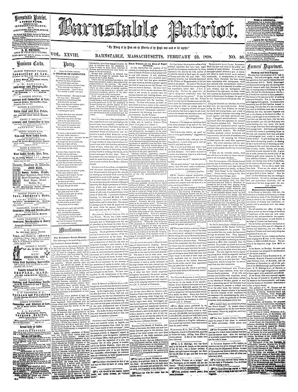 Barnstable Patriot. February 23, 1858 - Digital Commonwealth