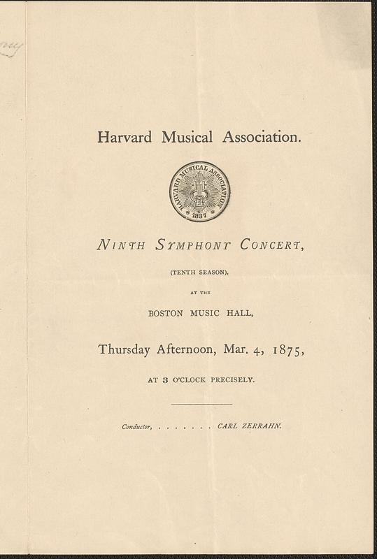 Harvard Musical Association ninth symphony concert, (tenth season), at ...