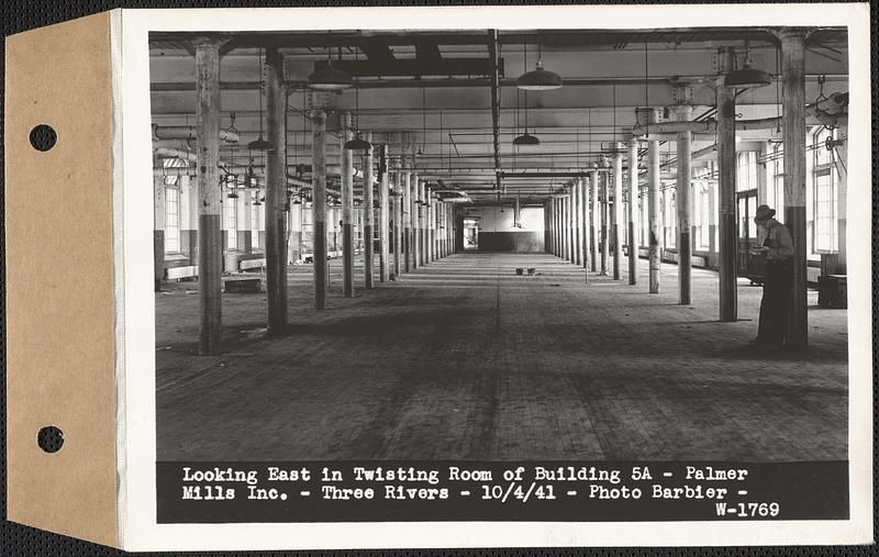 Looking east in twisting room of building 5A, Palmer Mills Inc., Three ...