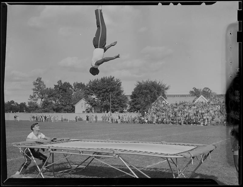 Trampoline action at a football game - Digital Commonwealth