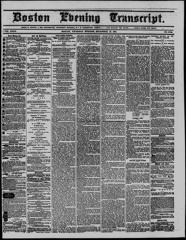 Boston Evening Transcript. December 12, 1861 - Digital Commonwealth