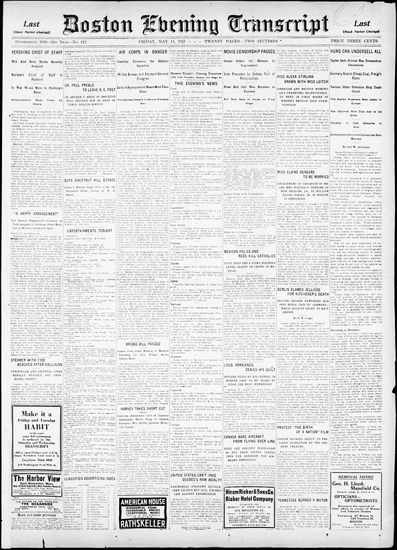 Boston Evening Transcript. May 13, 1921 - Digital Commonwealth