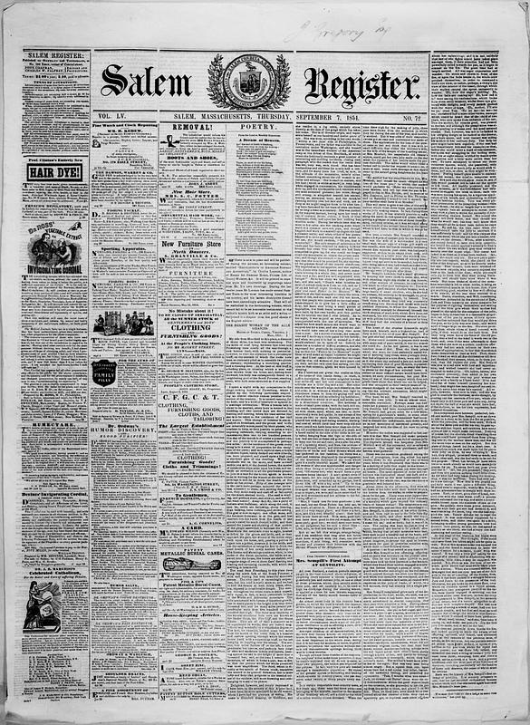 Salem Register. September 07, 1854 - Digital Commonwealth