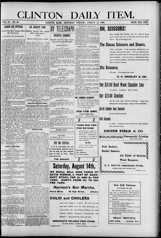Clinton Daily Item. August 15, 1896 - Digital Commonwealth