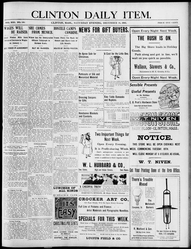 Clinton Daily Item. December 16, 1905 - Digital Commonwealth