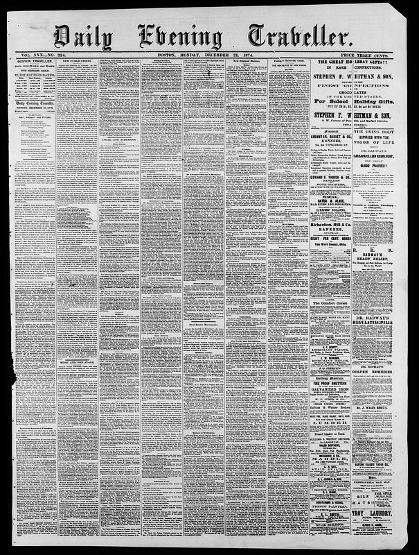 Daily Evening Traveller. December 21, 1874 - Digital Commonwealth