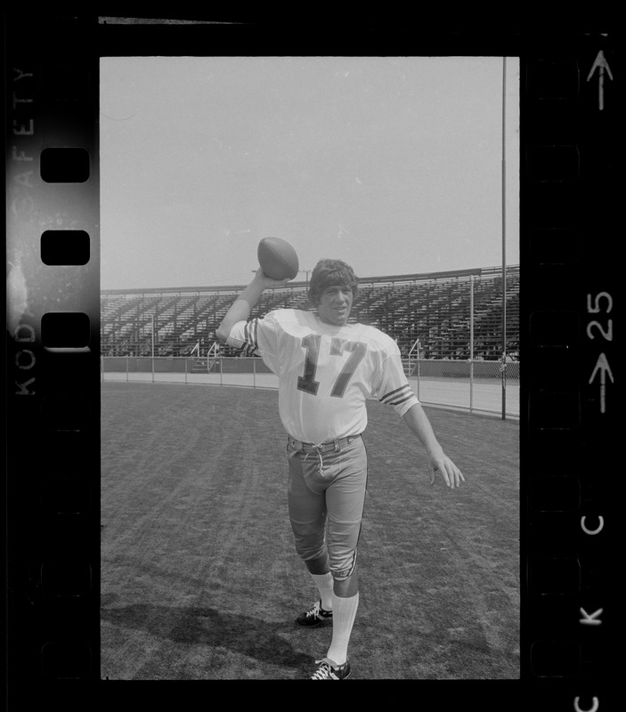 Boston College quarterback, Joe Pandolfo (no. 17), throwing ball ...