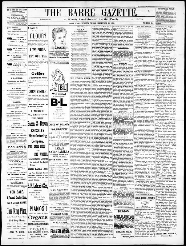 Barre Gazette. September 30, 1892 - Digital Commonwealth
