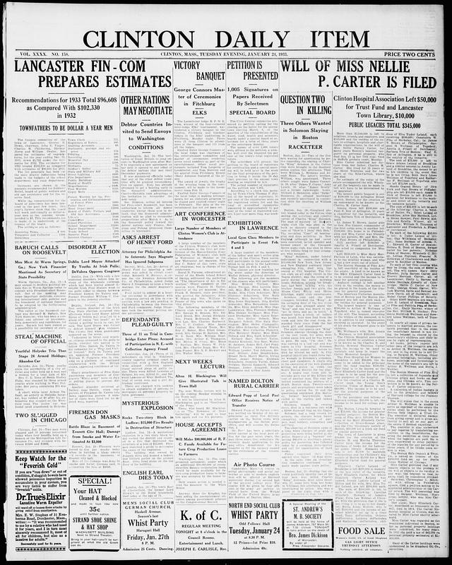 Clinton Daily Item. January 24, 1933 - Digital Commonwealth