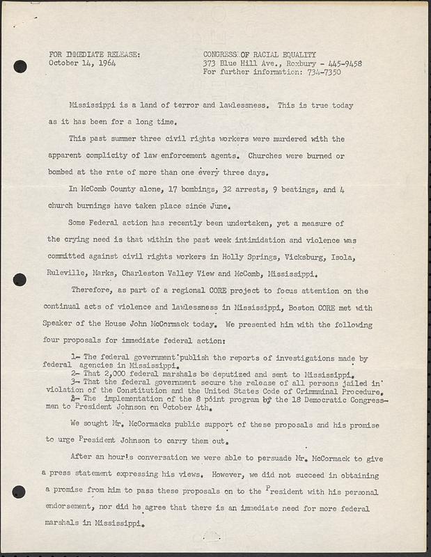 Press Release about meeting with Speaker of the House John McCormack ...