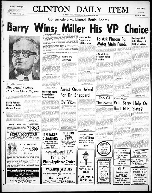 Clinton Daily Item. July 16, 1964 - Digital Commonwealth