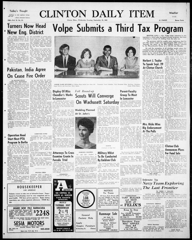 Clinton Daily Item. September 22, 1965 - Digital Commonwealth