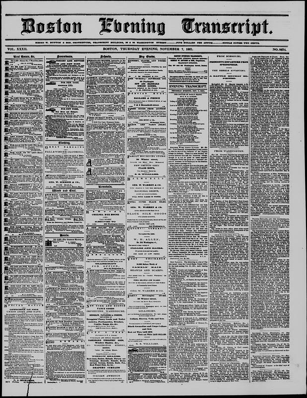 Boston Evening Transcript. November 07, 1861 - Digital Commonwealth