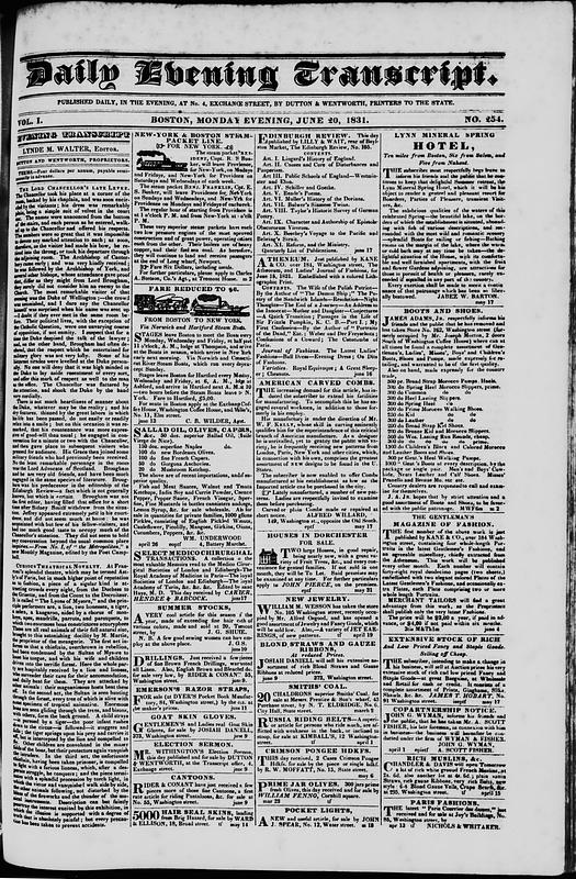 Daily Evening Transcript. June 20, 1831 - Digital Commonwealth