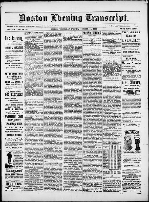 Boston Evening Transcript. October 19, 1881 - Digital Commonwealth