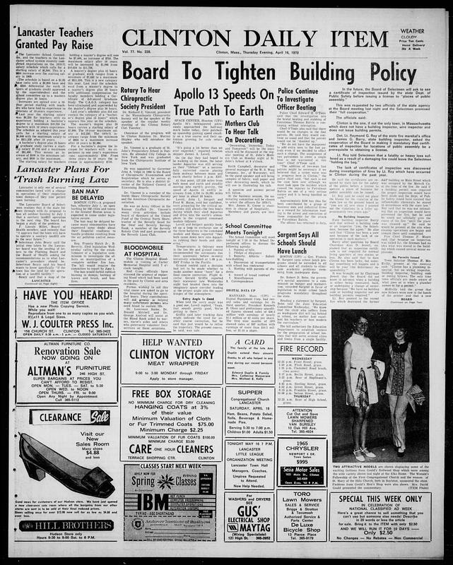Clinton Daily Item. April 16, 1970 - Digital Commonwealth