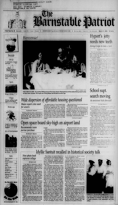 Barnstable Patriot. March 21, 2003 - Digital Commonwealth