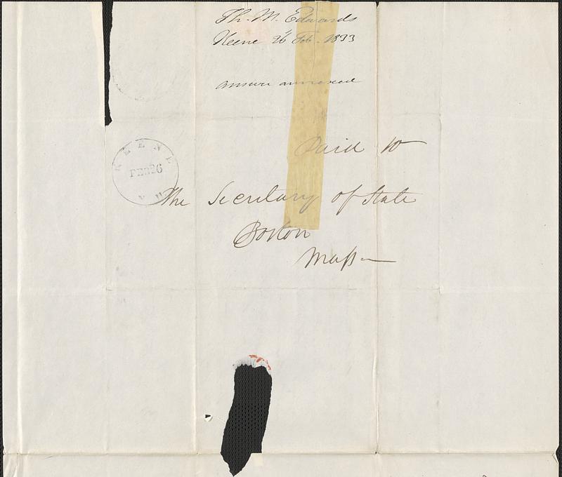 Thomas M. Edwards to the Secretary of the Commonwealth, 26 February ...
