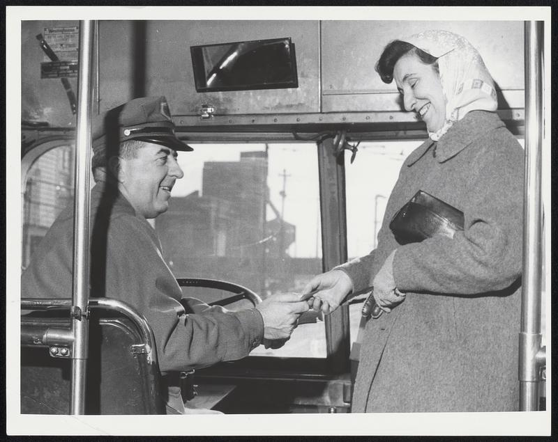 First passenger on bus at Everett M.T.A. Bus, 2:45. Bus driver Thomas F ...