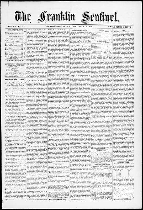The Franklin Sentinel. September 15, 1896 - Digital Commonwealth