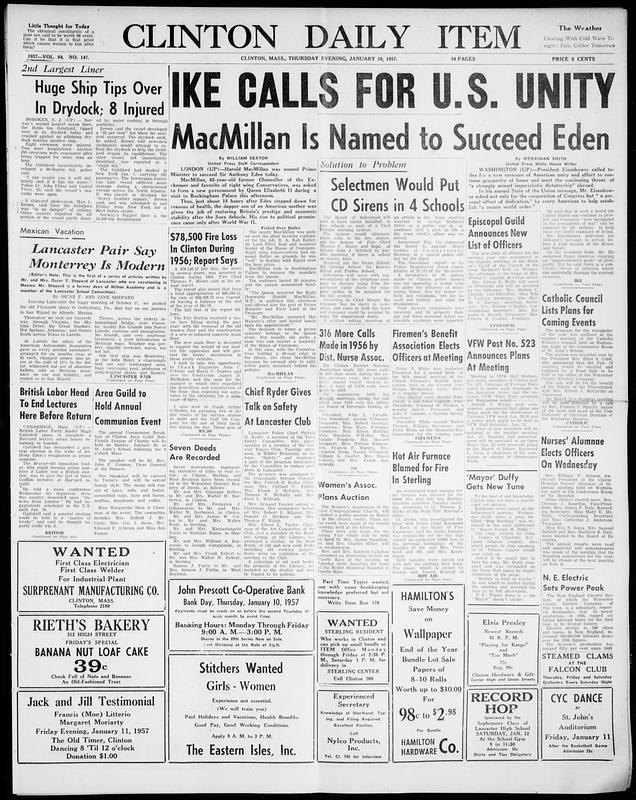 Clinton Daily Item. January 10, 1957 - Digital Commonwealth
