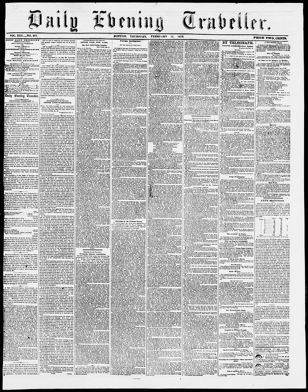 Daily Evening Traveller. February 11, 1858 - Digital Commonwealth