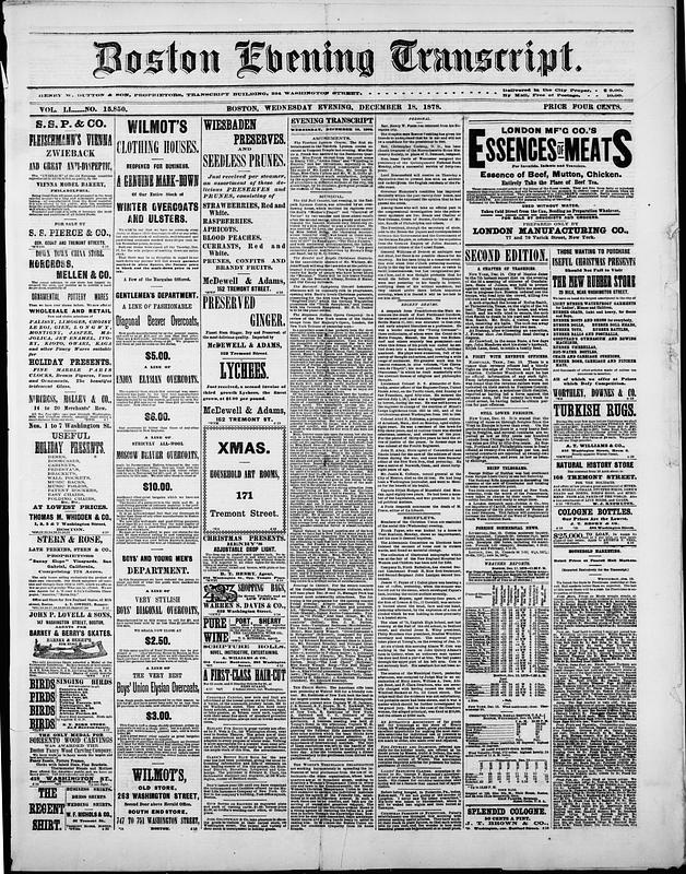 Boston Evening Transcript. December 18, 1878 - Digital Commonwealth