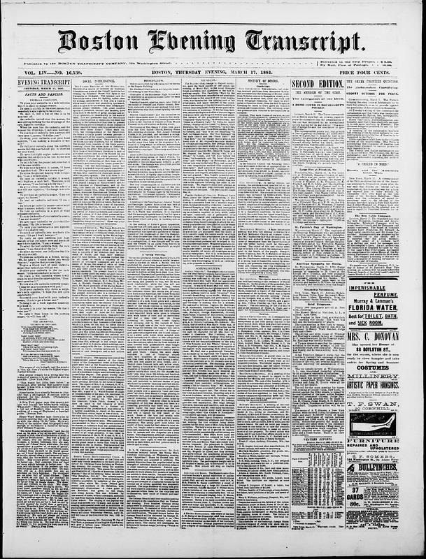 Boston Evening Transcript. March 17, 1881 - Digital Commonwealth
