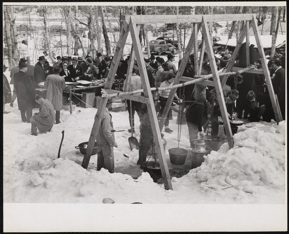 Sugaring Off Party - Franconia, N.H. the maple sugar is heated in large ...