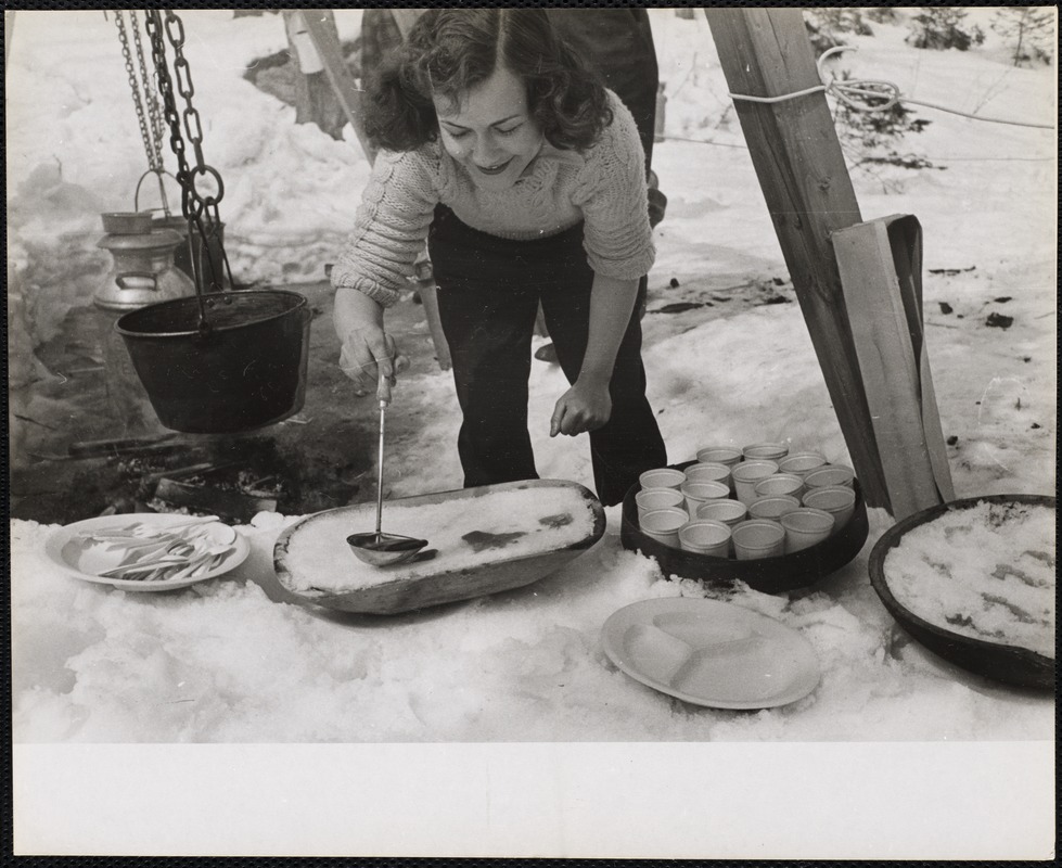 Sugaring Off Party - Franconia, N.H. The hot maple sugar is poured into ...