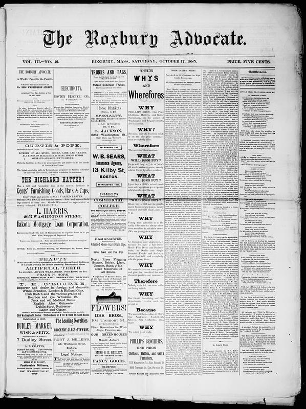 The Roxbury Advocate. October 17, 1885 - Digital Commonwealth