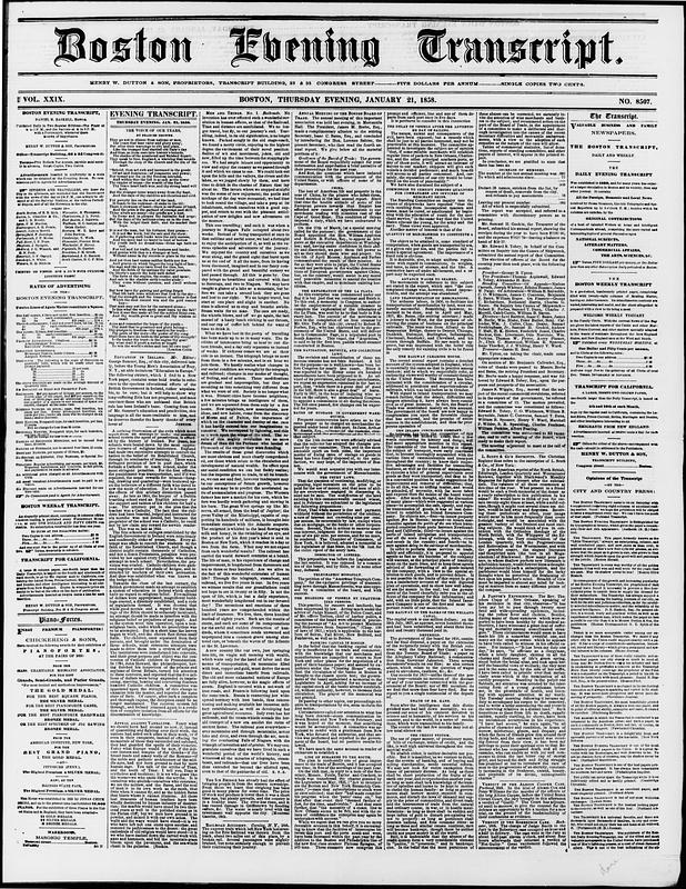 Boston Evening Transcript. January 21, 1858 - Digital Commonwealth
