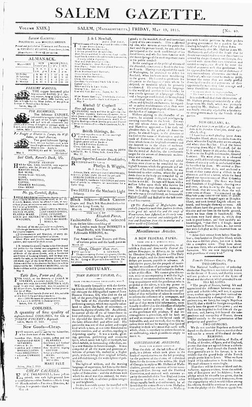 The Salem Gazette. May 19, 1815 - Digital Commonwealth