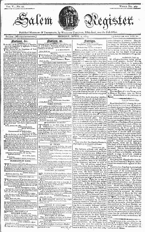The Salem Register. April 02, 1804 - Digital Commonwealth